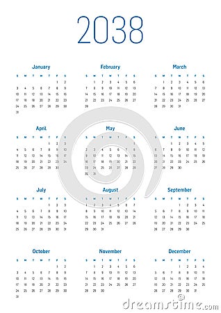 Annual Calendar For 2038 Vector Illustration | CartoonDealer.com #180967636