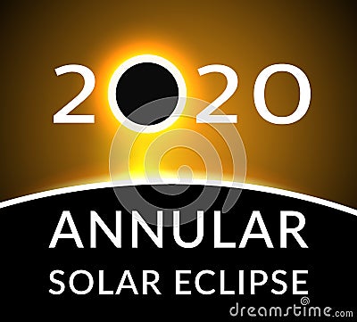 Annular Solar Eclipse. Poster With A Ring Solar Eclipse Inscribed In Number 2020 Cartoon Vector ...