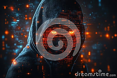 Anonymous Hacker With Digital Abstract Binary Code Face Mask. Cyberattack Concept. Dark Web ...