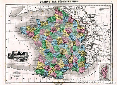 Antique 1870 Map Of France Royalty Free Stock Images - Image: 881739