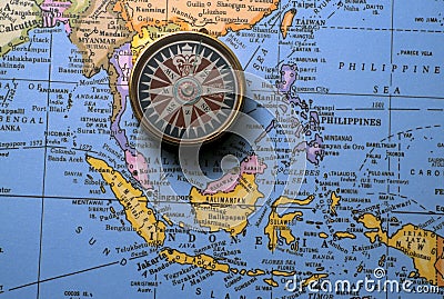 Antique Compass On Map (South East Asian Region) Stock Image ...