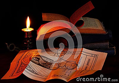 Antique Open Book And Candlestick. Royalty-Free Stock Image ...