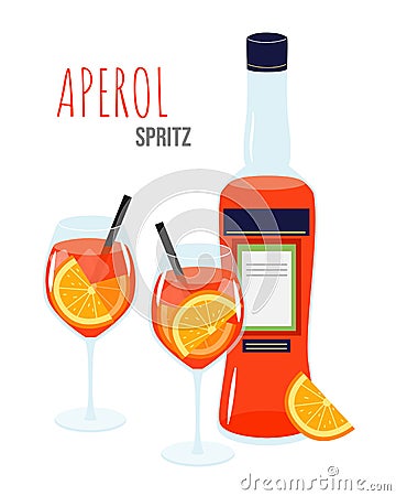 Aperol Spritz Cocktail On A White Background. Two Glasses And A Bottle ...