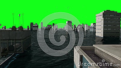 Apocalyptic Water View. Urban Flood, Green Screen. 3d Render Stock ...