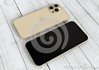 Apple IPhone 13 Pro Max Gold, Front And Back Sides Comparison Editorial ...