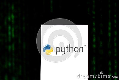 Python Logo On Your Mobile Device. Python Is A High-level Web Programming Language, Dynamic And ...