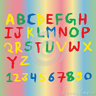 Yellow Alphabet Letters. Font Paint. Blue Calligraphy Design. Hand Ink ...