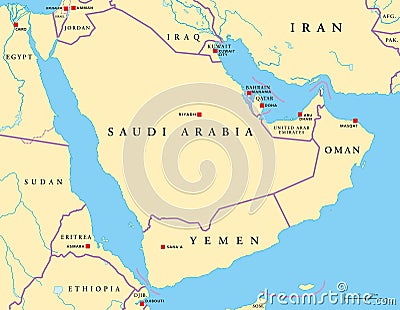 Arabische Halbinsel-politische Karte Vektor Abbildung - Bild: 39076370