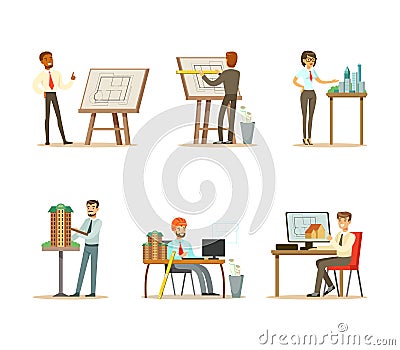 Architects Working On Architectural Plans Set, Construction Engineers ...