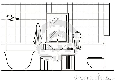 Architectural Sketch Bathroom Interior Front View Stock Vector - Image ...