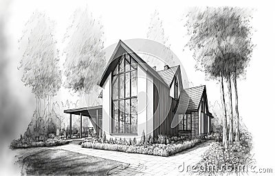 Architecturally Simple Detached House Line Drawing Stock Photo ...