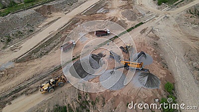 Arial View of the Open Pit Mine. Front End Loader Loading Gravel into ...