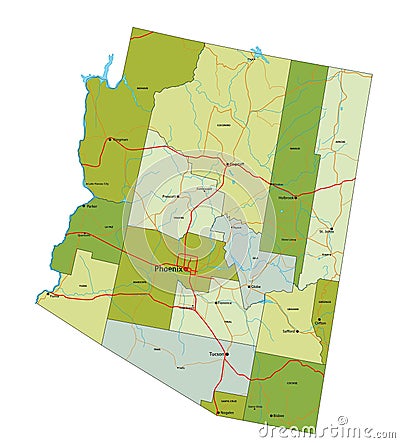 Detailed Editable Political Map With Separated Layers. Arizona. Cartoon ...