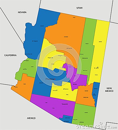 Colorful Arizona Political Map With Clearly Labeled, Separated Layers ...