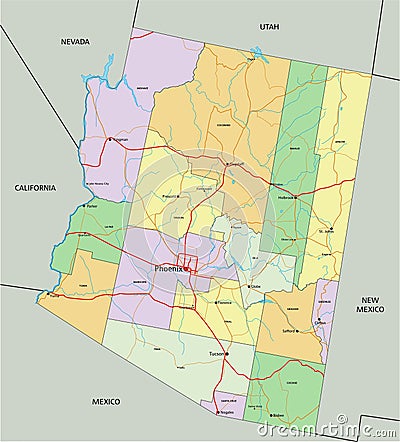 Arizona - Detailed Editable Political Map With Labeling. Vector ...