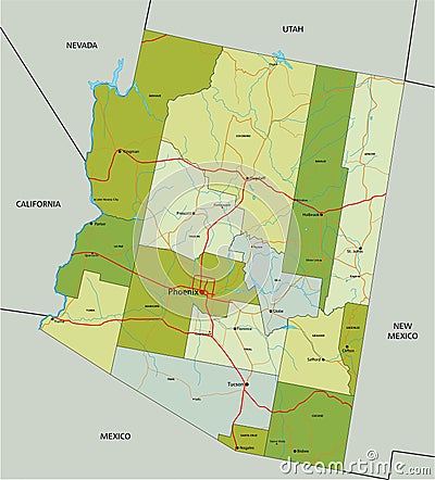 Detailed Editable Political Map With Separated Layers. Arizona. Vector ...