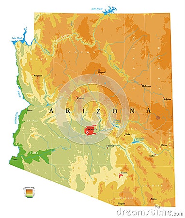 Arizona Highly Detailed Physical Map Vector Illustration ...