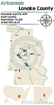 Arkansas, Lonoke County Map Vector Illustration | CartoonDealer.com ...