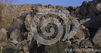 Armed Soldiers Looking at a Computer Stock Footage - Video of mountains ...