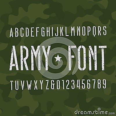 Army Alphabet Font. Scratched Type Letters And Numbers On Camo ...