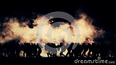 Army of Knights Marching in a Burning Battle Field Stock Footage ...
