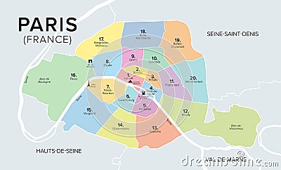 Arrondissements Of Paris, Capital Of France, Colored Political Map ...