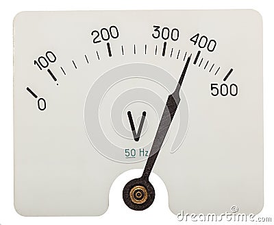 Arrow Of Voltmeter Indicating An 380 Volts, Isolated On White Ba ...