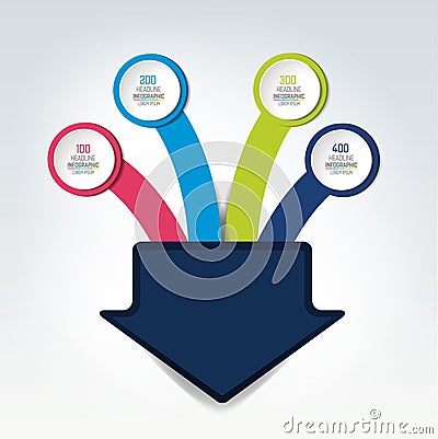 4 Arrows Merging Into One Point. Infographics Chart, Scheme Cartoon ...