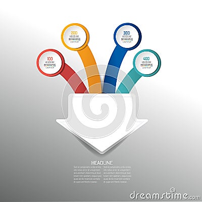 4 Arrows Merging Into One Point. Infographics Chart, Scheme. Cartoon ...