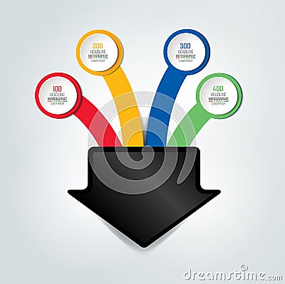 4 Arrows Merging Into One Point. Infographics Chart, Scheme. Vector ...