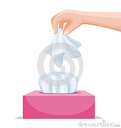 Hand Take Tissue From Box. Concept Symbol In Cartoon Illustration ...