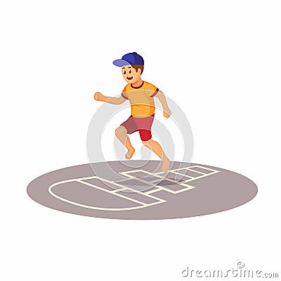 Children Playing Hopscotch Aka Engklek Traditional Game Cartoon Vector ...