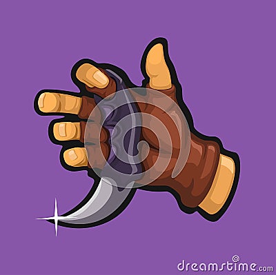 Hand Hold Karambit Weapon Symbol Mascot Cartoon Illustration Vector ...
