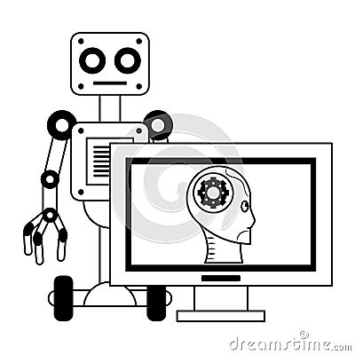 Artifical Intelligence Icons Concept Cartoon In Black And White ...