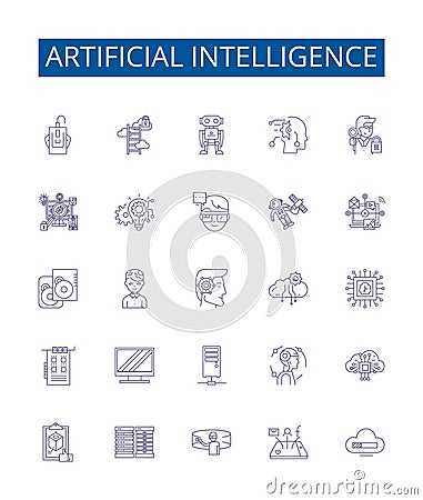 Artificial Intelligence Line Icons Signs Set. Design Collection Of AI, Robotics, Machine ...