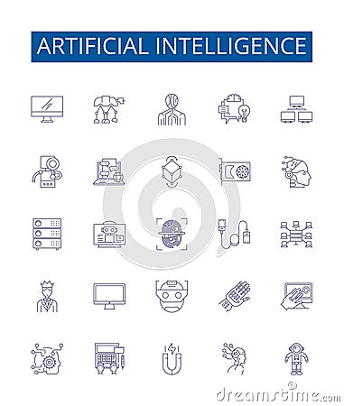 Artificial Intelligence Line Icons Signs Set. Design Collection Of AI, Robotics, Machine ...