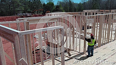 As a Construction Engineer Checking the Leveling Quality of the Wooden ...