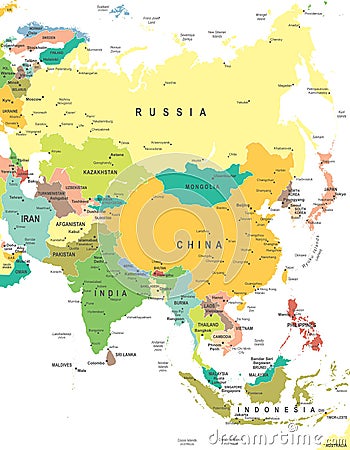 Asia - Map - Illustration. Stock Vector - Image: 57042190