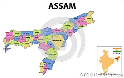 Assam Map. Political And Administrative Map Of Assam With Districts ...