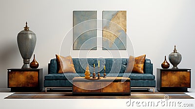 Assemblage Of Maps: Blue Sofa With Narrative Diptychs Royalty-Free ...