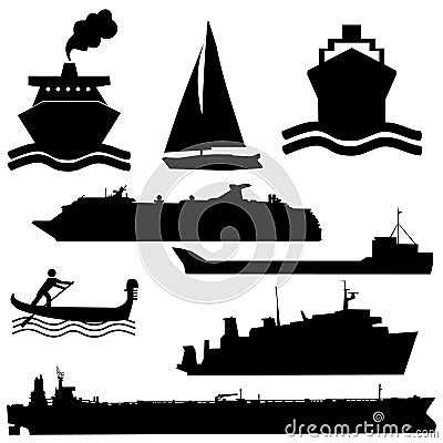 Assorted Boat Silhouettes Cartoon Vector | CartoonDealer.com #7143345
