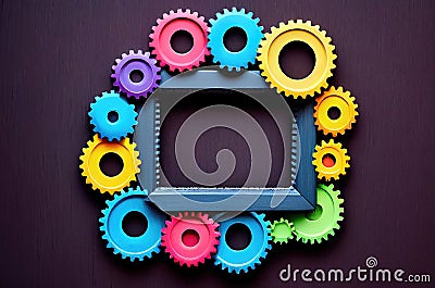 Assorted Gear Border Frame On Colorful Background Mock-up Copy Space ...