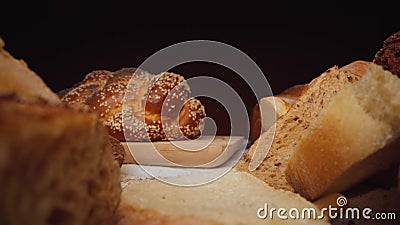 Assortment of Fresh Bread and Bakery on Table, Zoom in Video Stock ...
