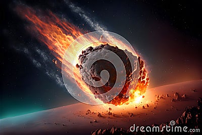 Asteroid Impact, End Of World, Judgment Day. Group Of Burning Exploding ...