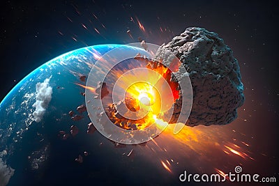 Asteroid Impact, End Of World, Judgment Day. Group Of Burning Exploding ...