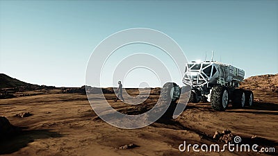 Astronaut and Rover on Alien Planet. Martian on Mars. Sci -fi Concept ...