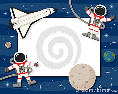 Astronauts & Shuttle Horizontal Frame Vector Illustration ...
