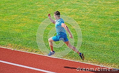 Athlete Run Track Grass Background. Sprinter Training At Stadium Track ...