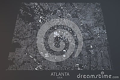 Atlanta, Map, Satellite View, United States Stock Illustration - Image ...