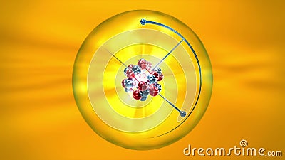 Atom with Nucleus, Atomic Shell and Orbiting Electrons on a Yellow ...